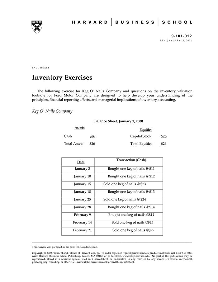 Inventory Exercises – Harvard Business School Publishing