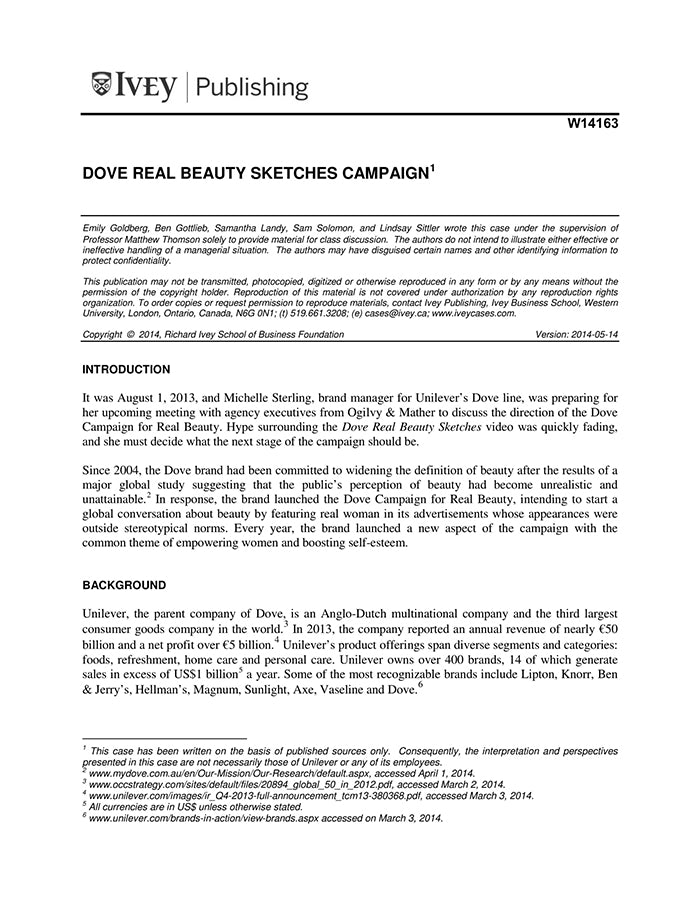 Dove Real Beauty Sketches Campaign – Harvard Business School Publishing