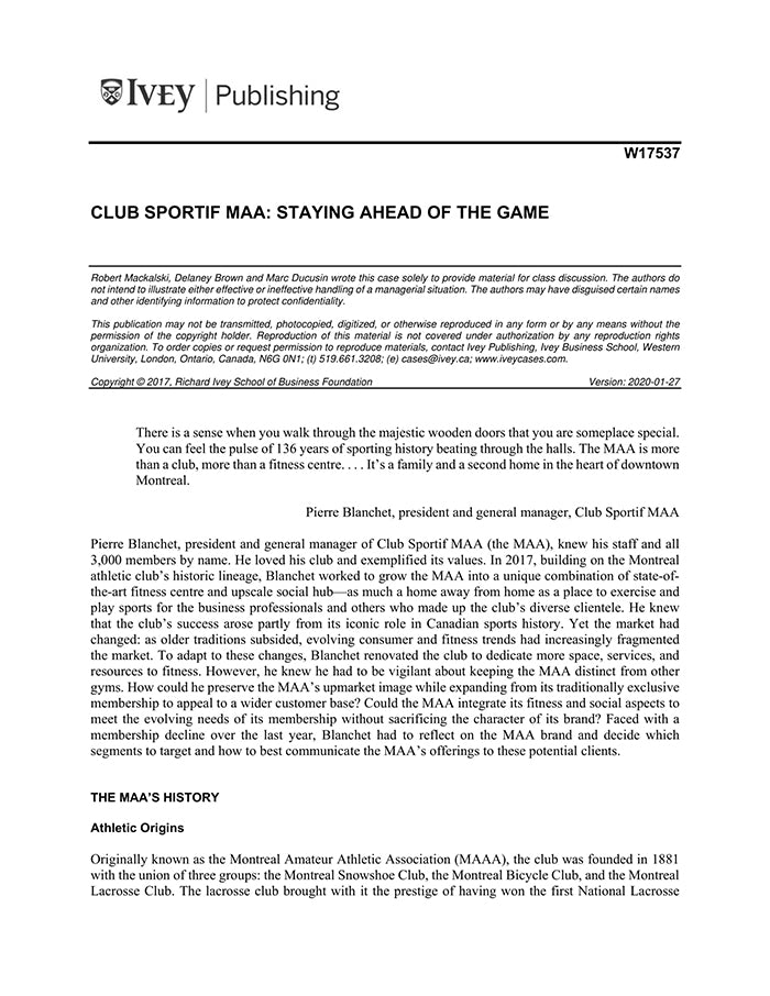 Club Sportif MAA: Staying Ahead of the Game – Harvard Business School ...