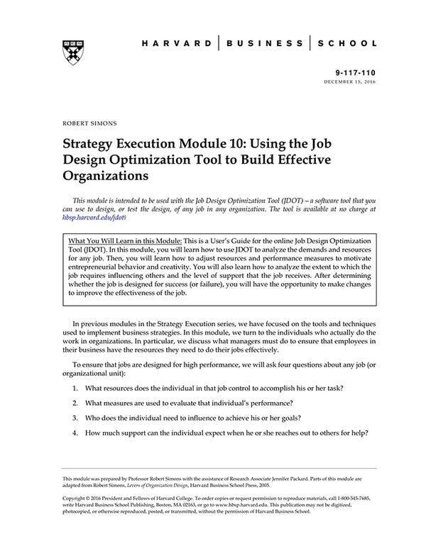 Strategy Execution Module 10: Using the Job Design Optimization Tool t ...