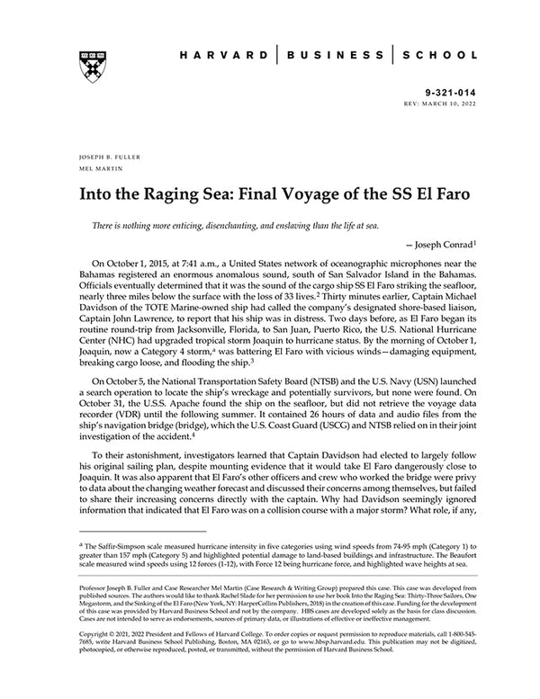 Into the Raging Sea: Final Voyage of the SS El Faro – Harvard Business ...