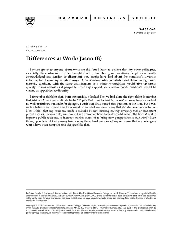 Differences at Work: Jason (B) – Harvard Business School Publishing
