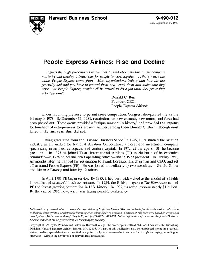 People Express Airlines: Rise and Decline – Harvard Business School ...