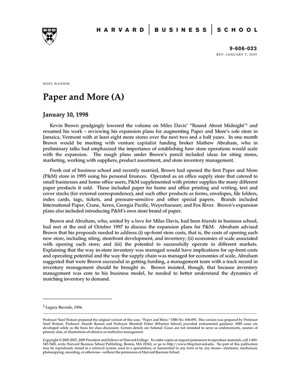 Paper and More (A) – Harvard Business School Publishing
