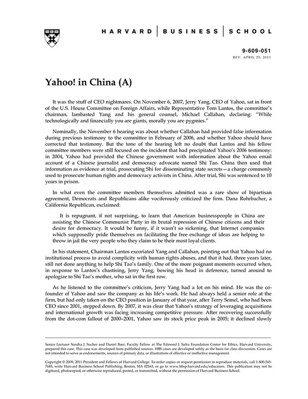 Yahoo! in China (A) – Harvard Business School Publishing
