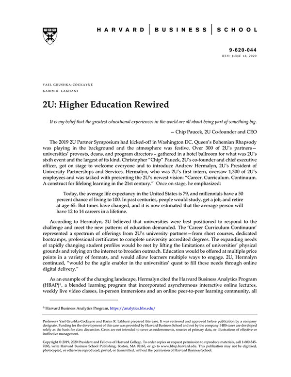 2U: Higher Education Rewired – Harvard Business School Publishing