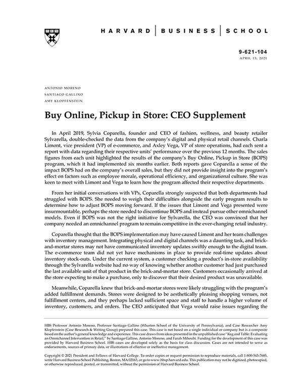Buy Online, Pickup in Store: CEO Supplement – Harvard Business School ...