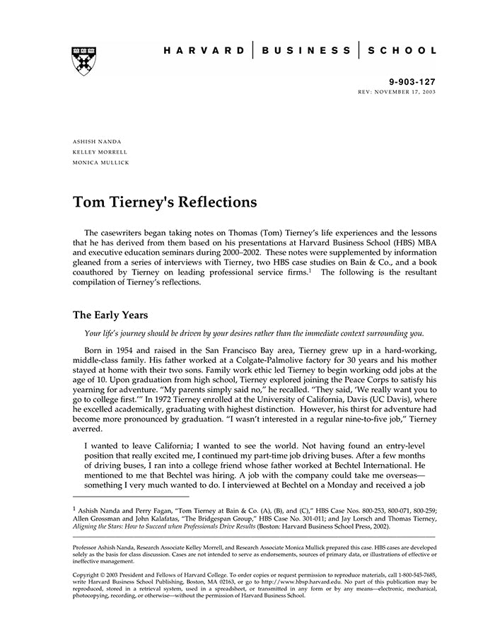 Tom Tierney's Reflections – Harvard Business School Publishing