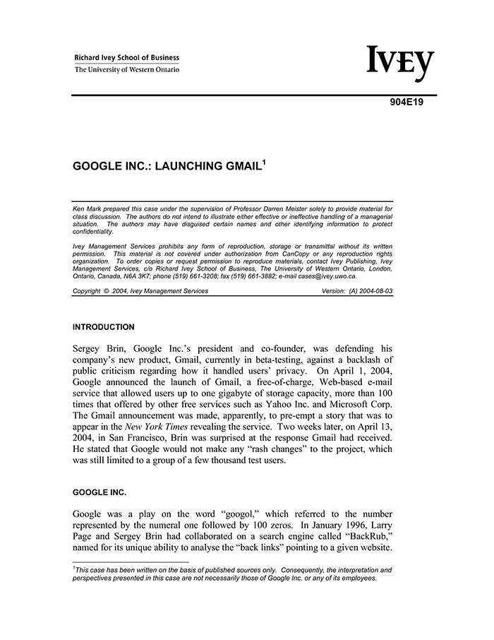 Google Inc.: Launching Gmail – Harvard Business School Publishing