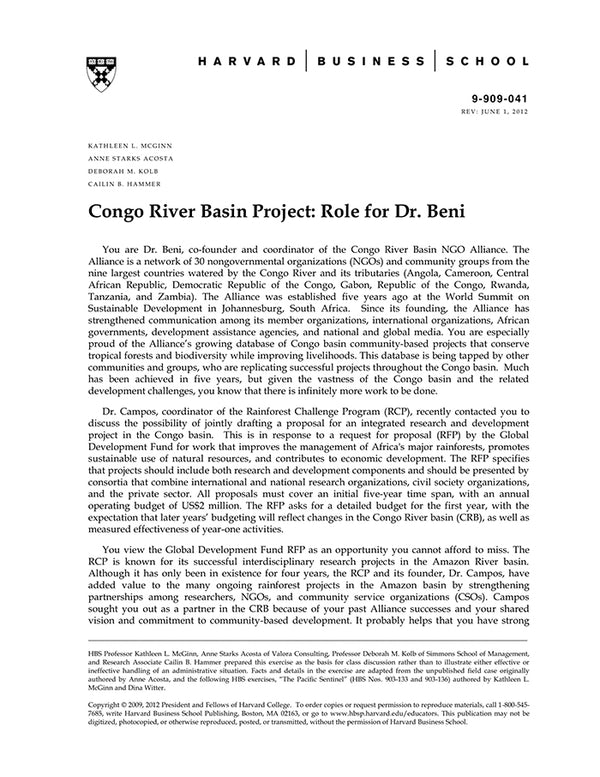 Congo River Basin Project: Role for Dr. Beni – Harvard Business School ...