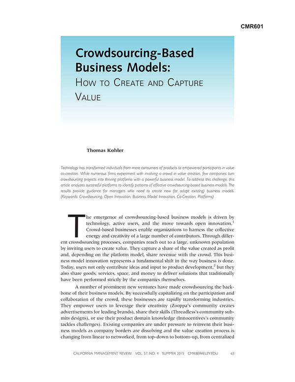 Crowdsourcing-Based Business Models: How to Create and Capture Value ...