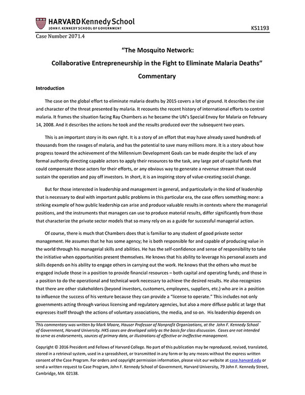 The Mosquito Network: Collaborative Entrepreneurship in the Fight to E ...
