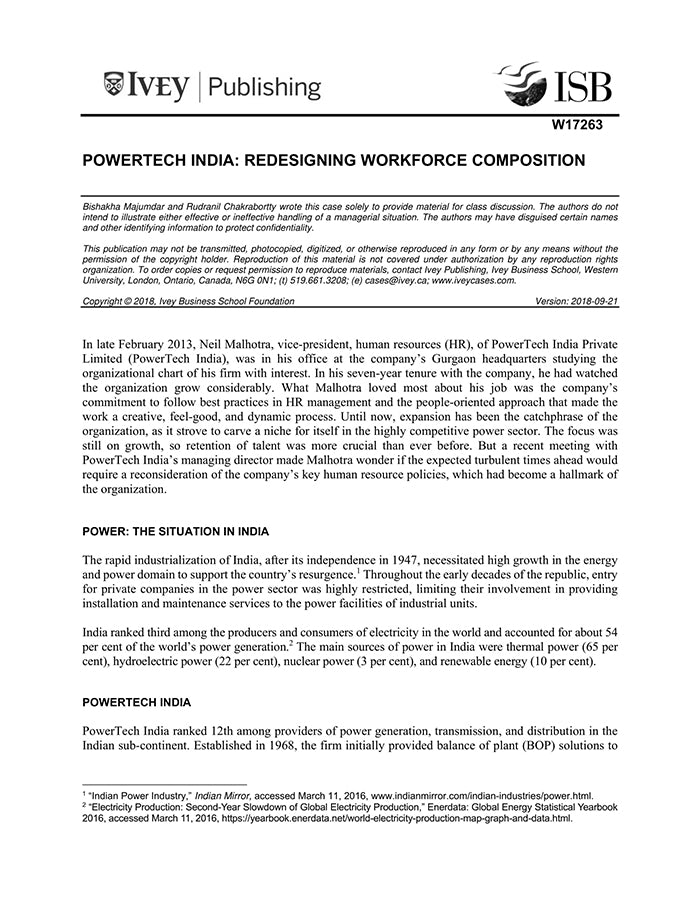 PowerTech India: Redesigning Workforce Composition – Harvard Business ...