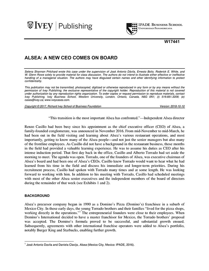 Alsea: A New CEO Comes on Board – Harvard Business School Publishing