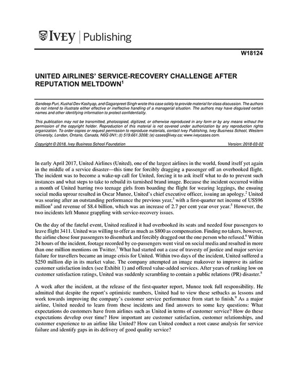 United Airlines' Service-Recovery Challenge After Reputation Meltdown ...