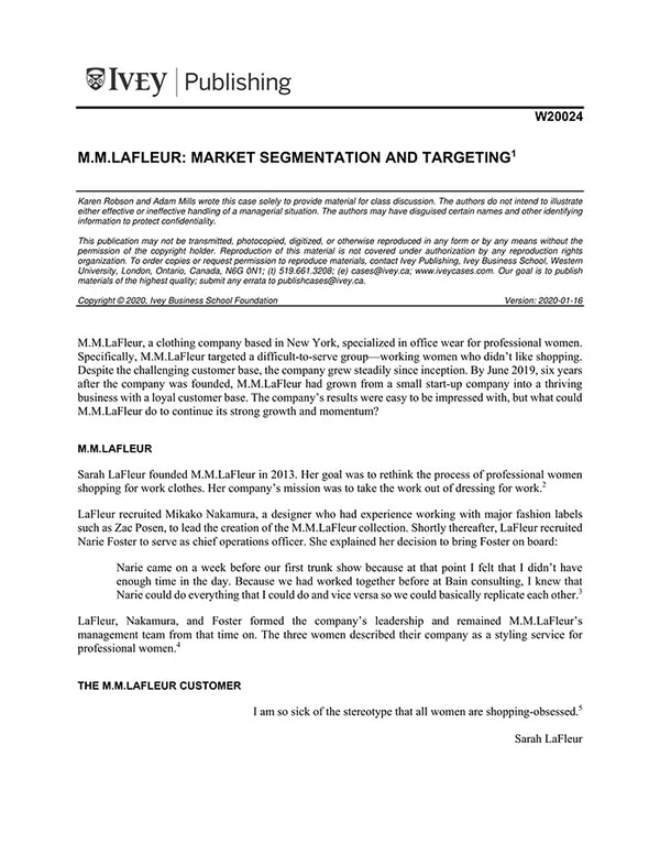 M.M.Lafleur: Market Segmentation and Targeting – Harvard Business School Publishing