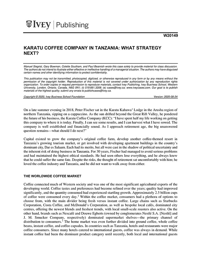 Karatu Coffee Company in Tanzania: What Strategy Next? – Harvard ...
