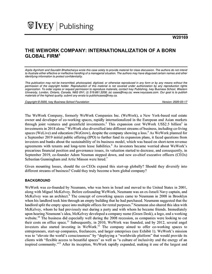The WeWork Company: Internationalization of a Born Global Firm ...