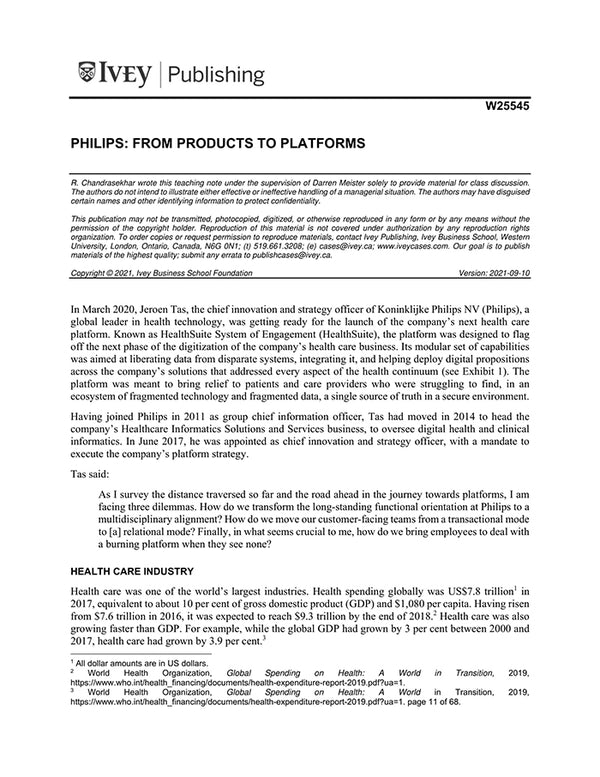 Philips: From Products to Platforms – Harvard Business School Publishing
